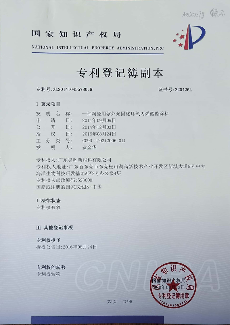 Certificate - Guangdong Haohui New Materials Co., Ltd.